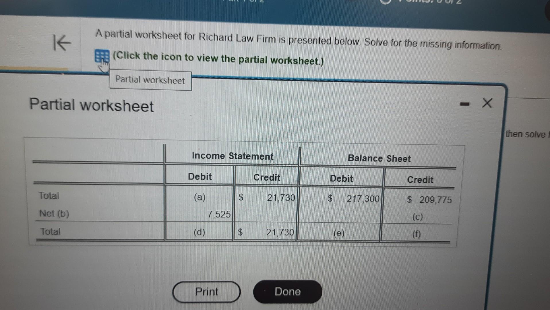 Solved A partial worksheet for Richard Law Firm is presented | Chegg.com