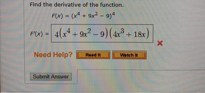 Solved Find the derivative of the function. F(x) = (x4 + 9x2 | Chegg.com