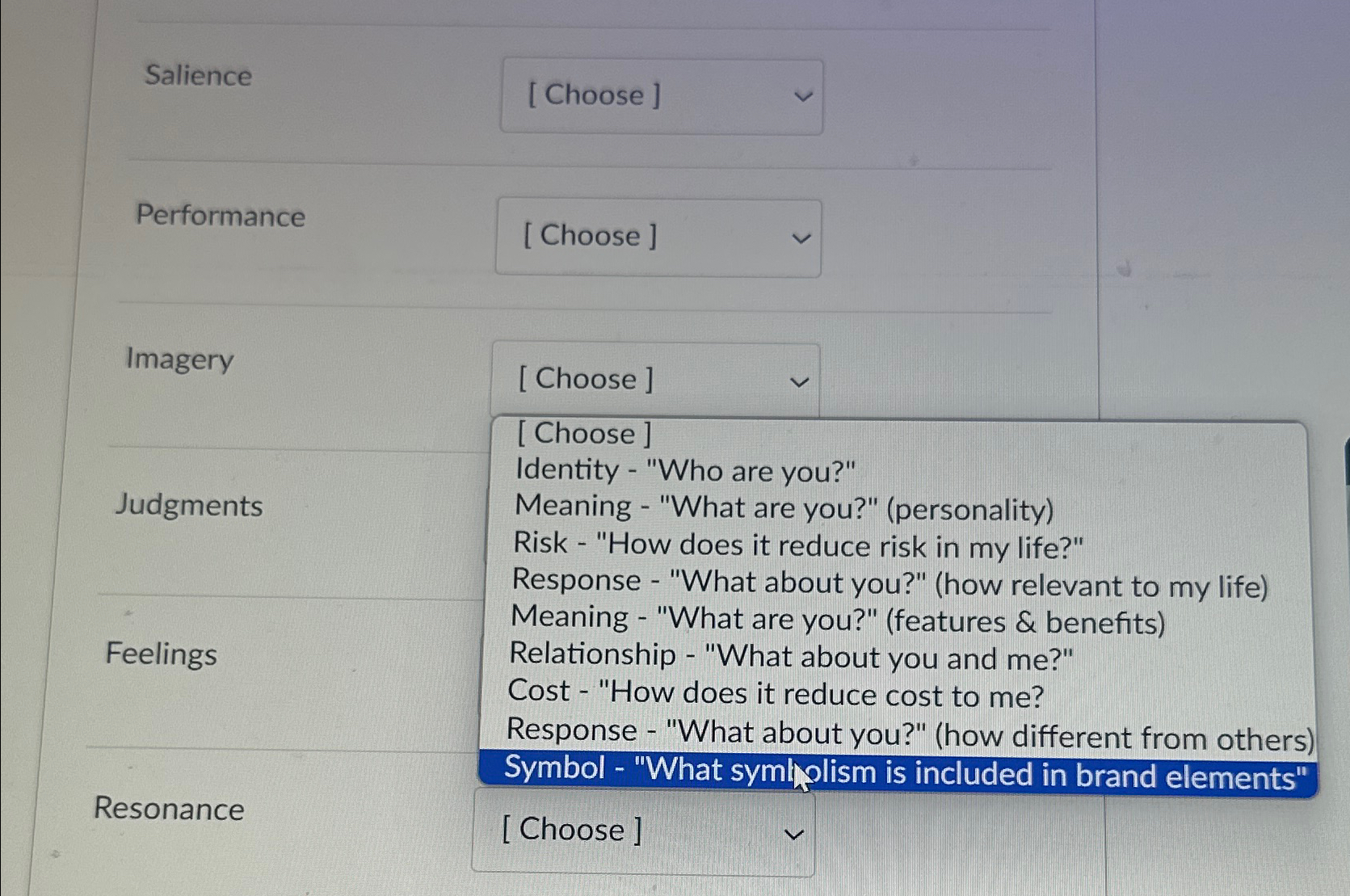 Solved SaliencePerformanceImagery[ ﻿Choose ][ ﻿Choose | Chegg.com