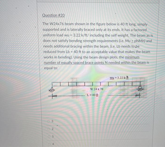 Solved Question #20 The W24x76 beam shown in the figure | Chegg.com