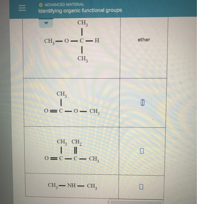 Solved ADVANCED MATERIAL Identifying organic functional | Chegg.com