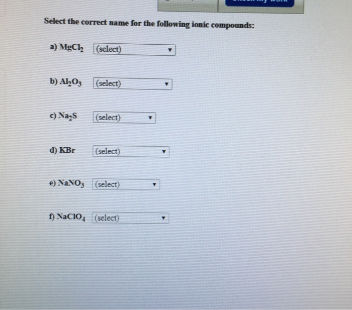 Solved Select the correct name for the following ionic | Chegg.com