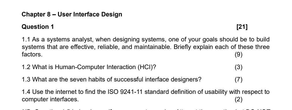 Solved Chapter 8 - ﻿User Interface DesignQuestion 1[21]1.1 | Chegg.com