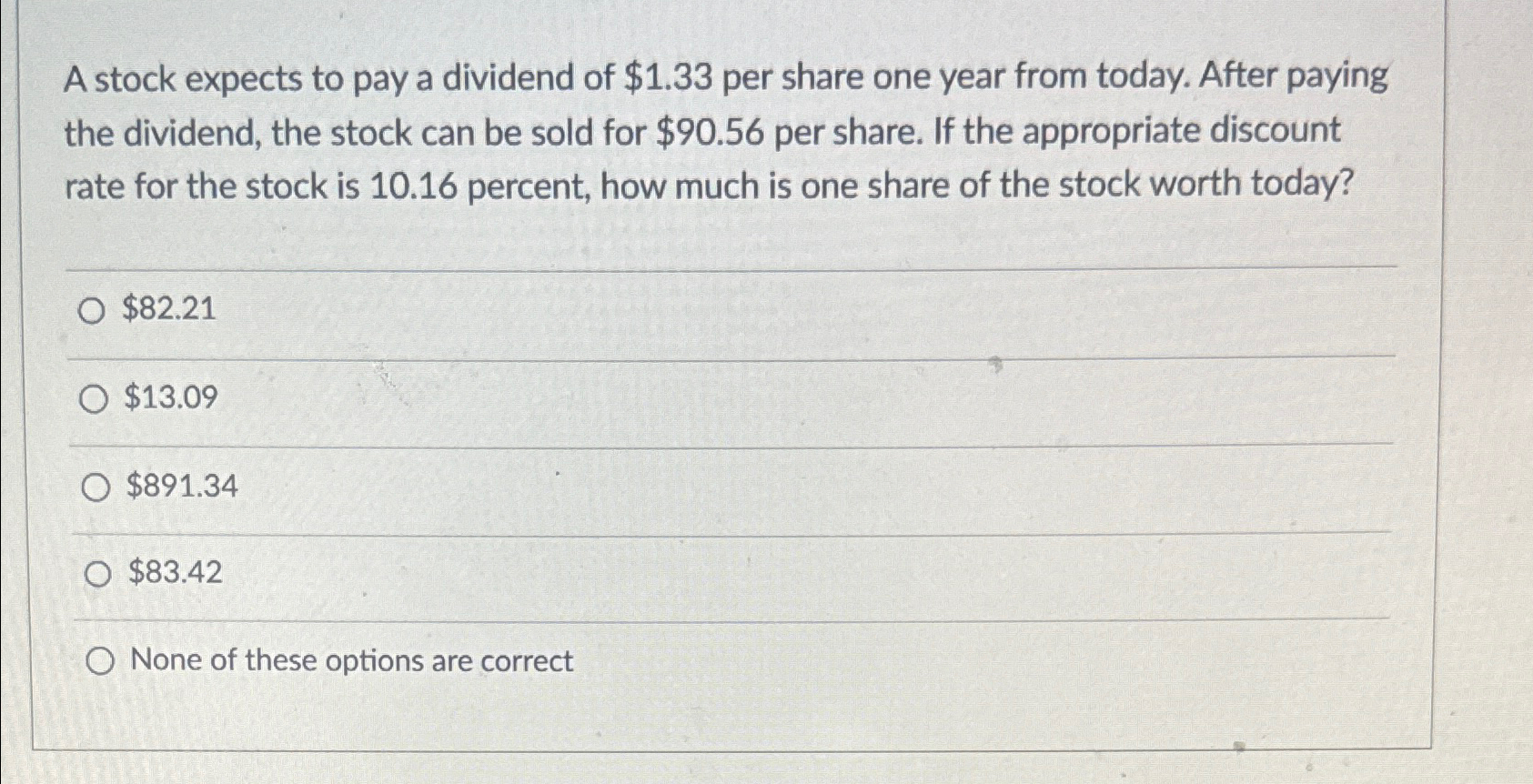 Solved A stock expects to pay a dividend of $1.33 ﻿per share | Chegg.com