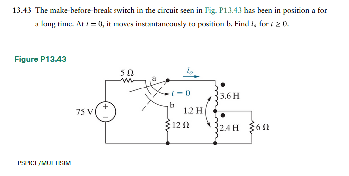 Solved 13.43 ﻿The make-before-break switch in the circuit | Chegg.com