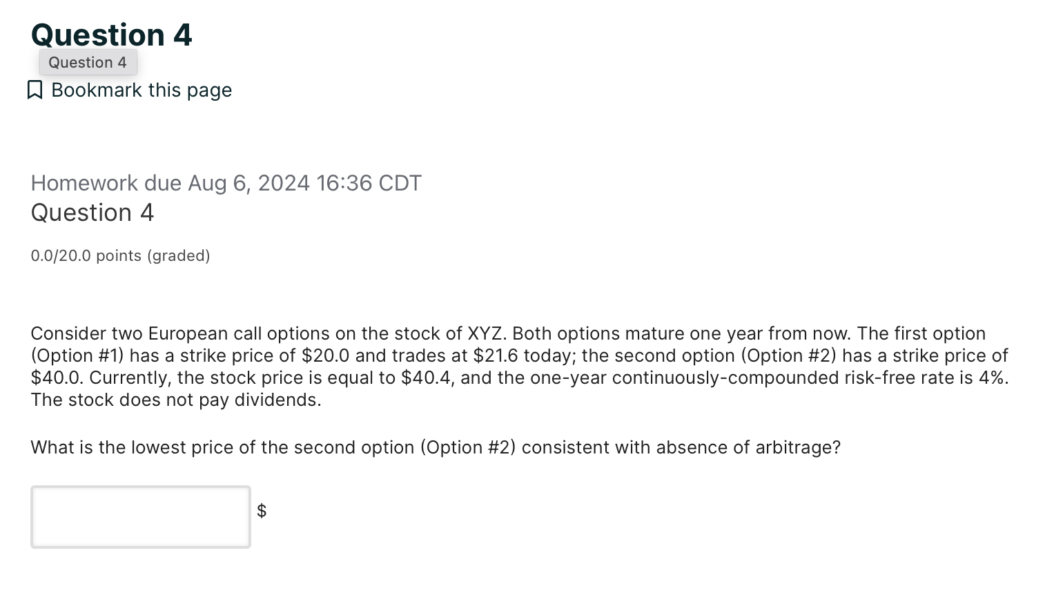 Solved Question 4Question 4口 ﻿Bookmark this pageHomework due | Chegg.com