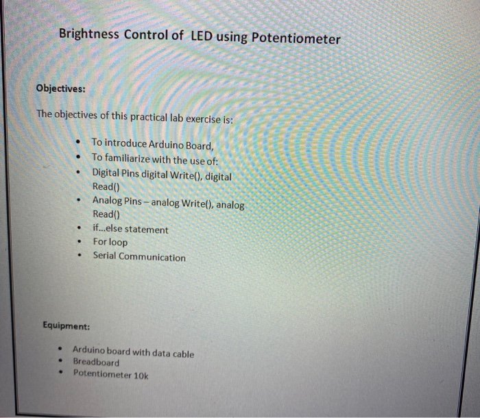 Brightness Control of LED using Potentiometer | Chegg.com