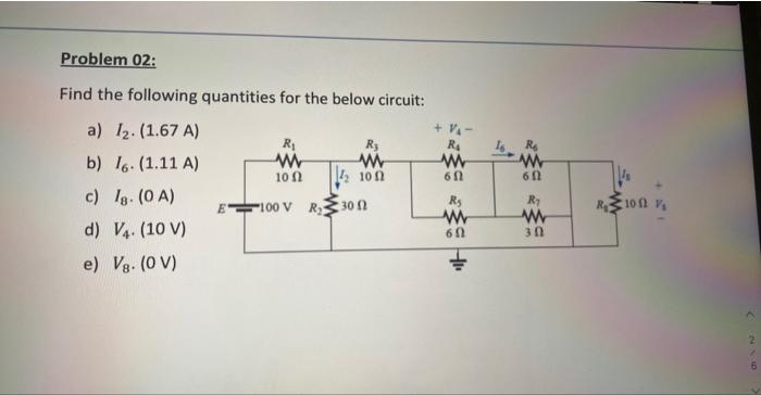 Solved Problem 02: Find the following quantities for the | Chegg.com