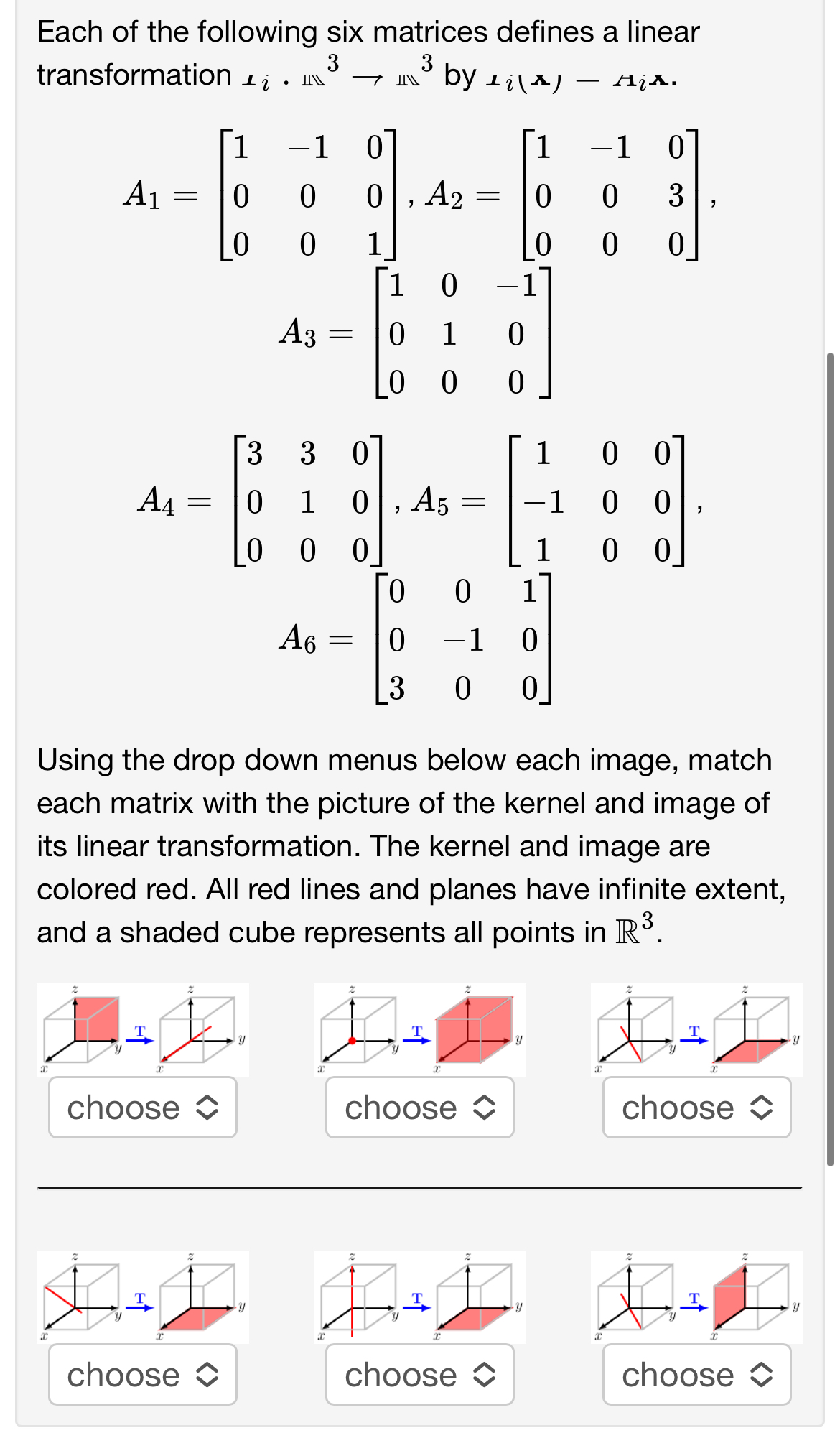 Each of the following six matrices defines a linear | Chegg.com