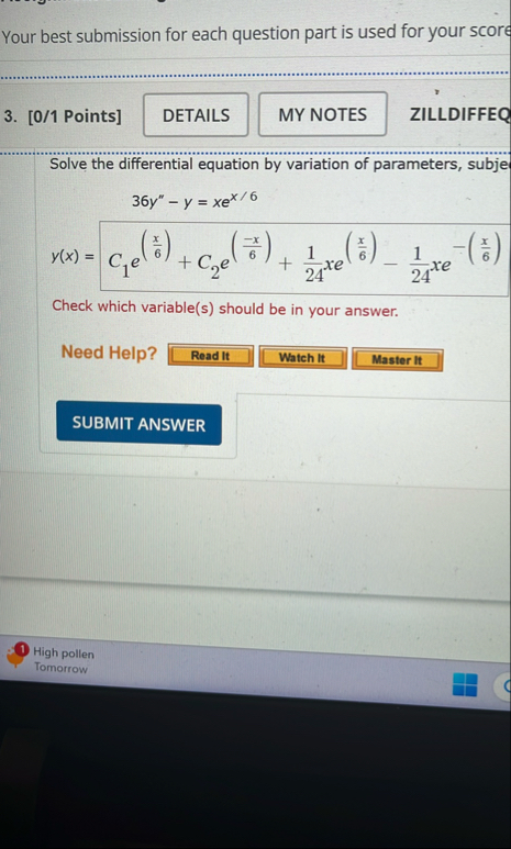 Solved Your best submission for each question part is used | Chegg.com