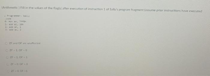(Arithmetic)Fill in the values of the flogís) after | Chegg.com