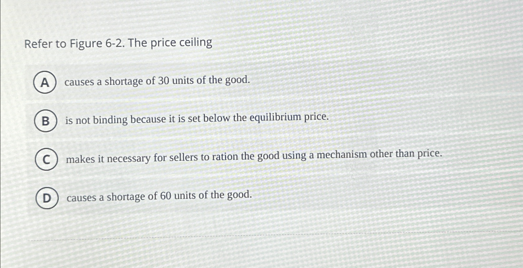 Solved Refer to Figure 6-2. ﻿The price ceilingcauses a | Chegg.com