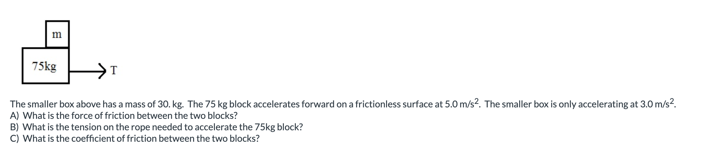 Solved The smaller box above has a mass of 30kg. ﻿The 75kg | Chegg.com