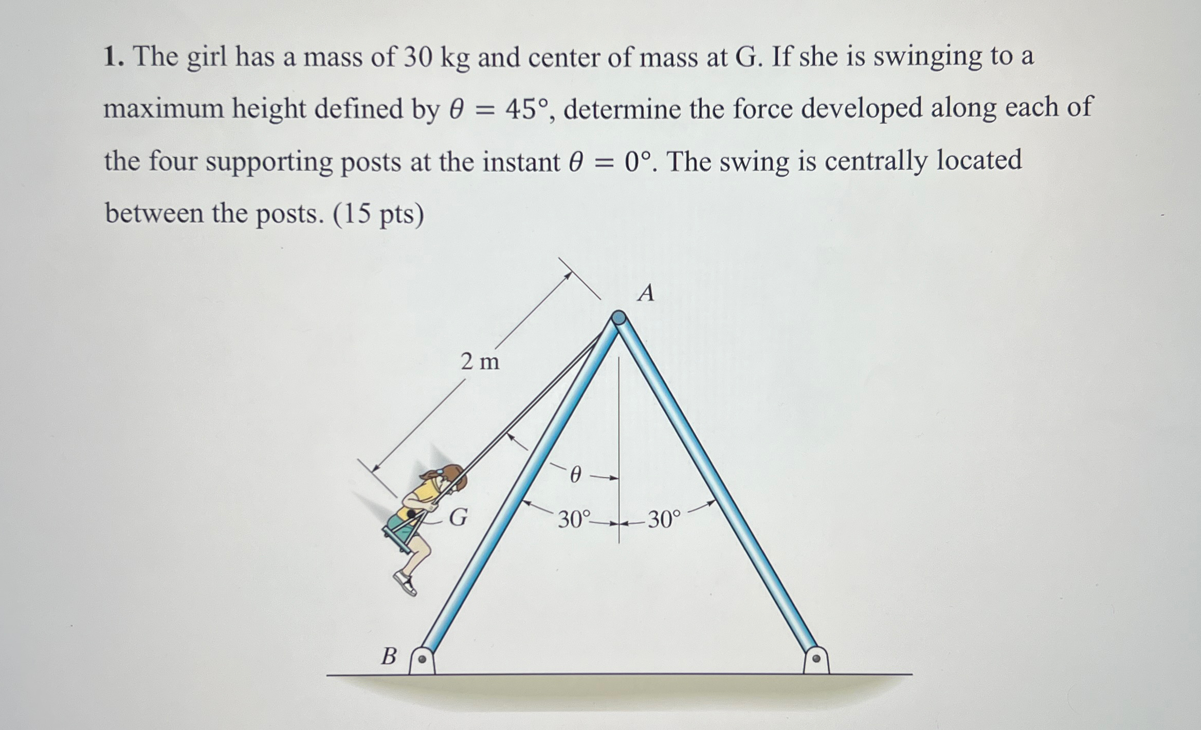 Solved The girl has a mass of 30kg ﻿and center of mass at G. | Chegg.com