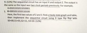 Solved (12%) ﻿The sequential circuit has an input x ﻿and | Chegg.com