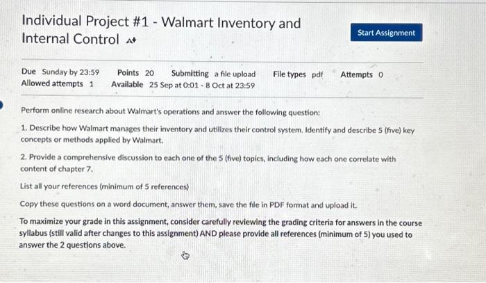 Solved Individual Project #1 - Walmart Inventory and | Chegg.com