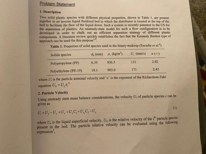 Problem Statement 1. Description Two solid plastic | Chegg.com