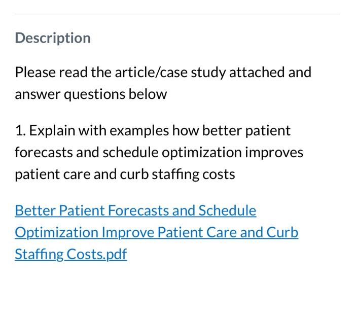 Solved Description Please read the article/case study | Chegg.com