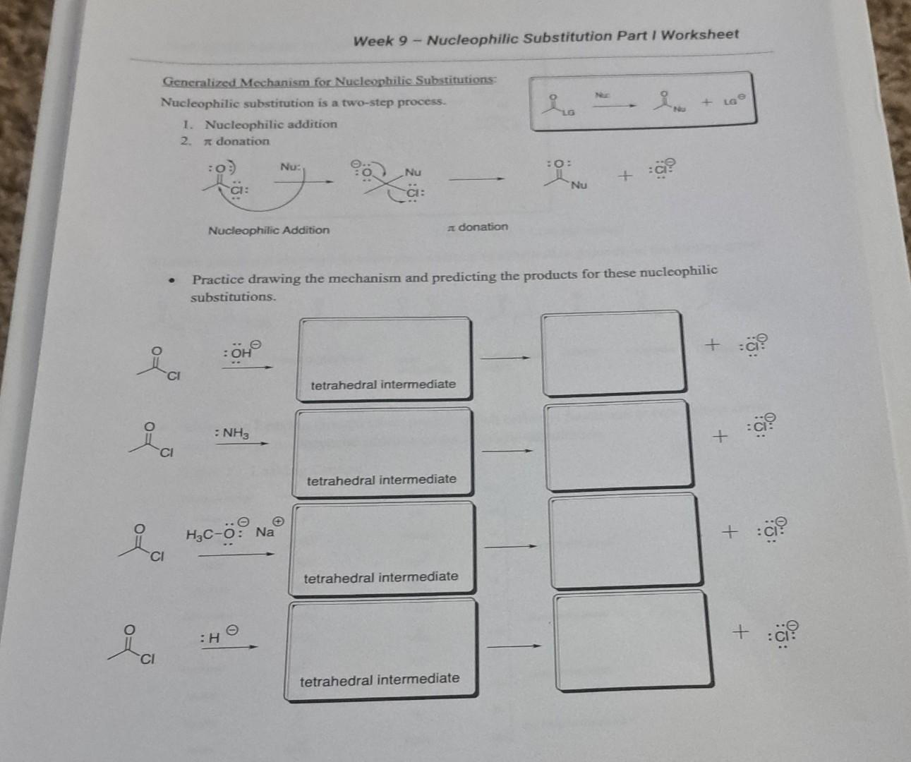 Solved Week 9 - Nucleophilic Substitution Part I Worksheet | Chegg.com