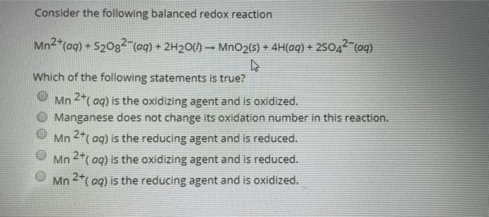 Solved Consider the following balanced redox reaction | Chegg.com