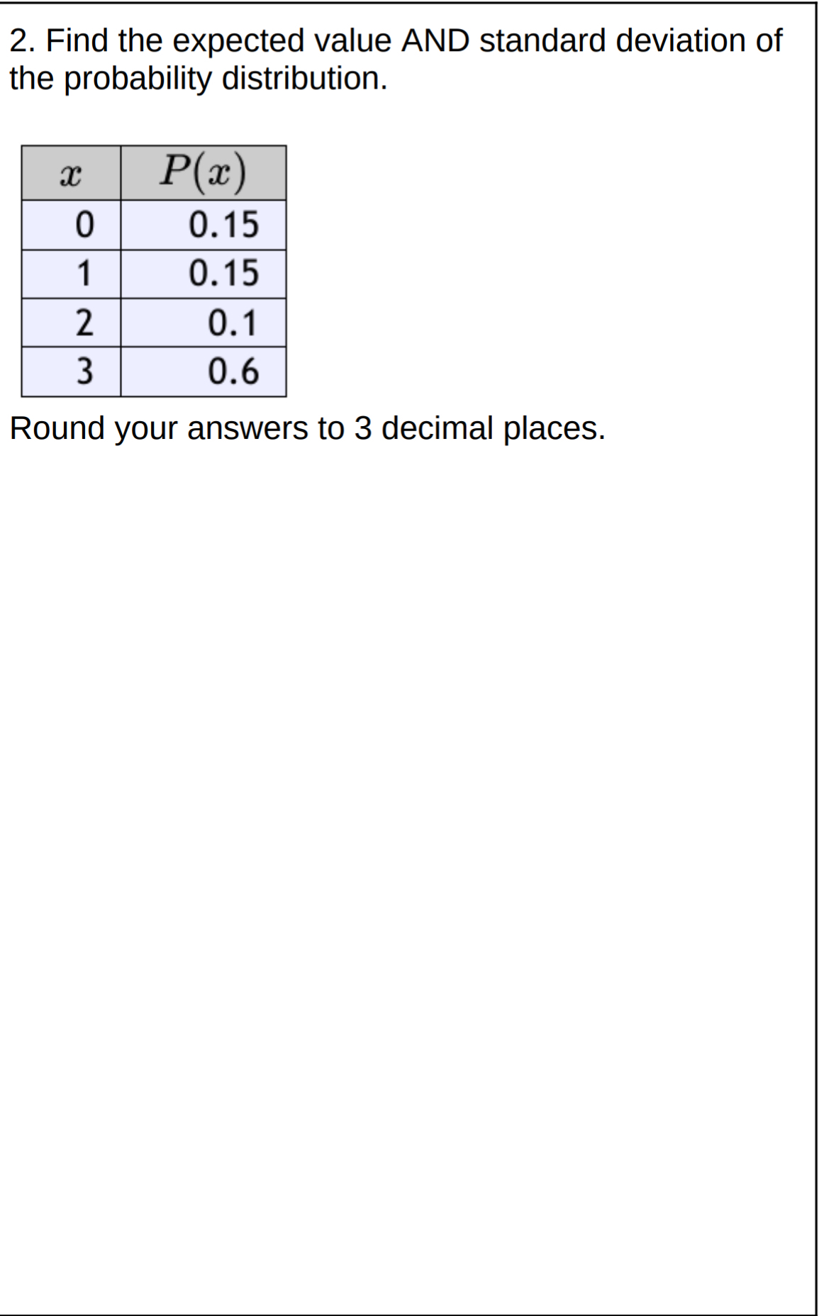 Solved Find the expected value AND standard deviation of the | Chegg.com