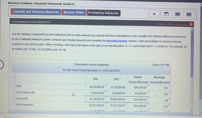 Mastery Problem: Financial Statement Analysis | Chegg.com