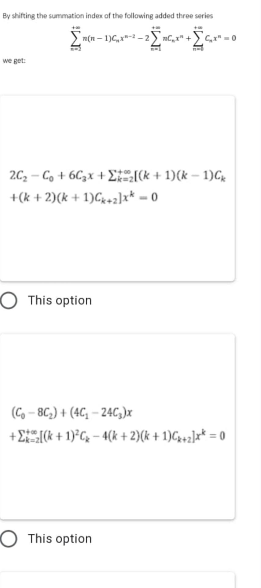 Solved By shifting the summation index of the following | Chegg.com