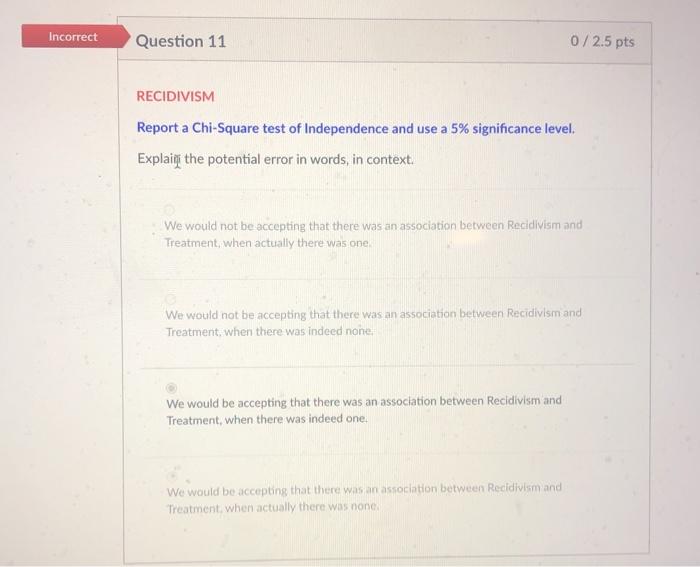 Solved Use the information below to answer the RECIDIVISM | Chegg.com
