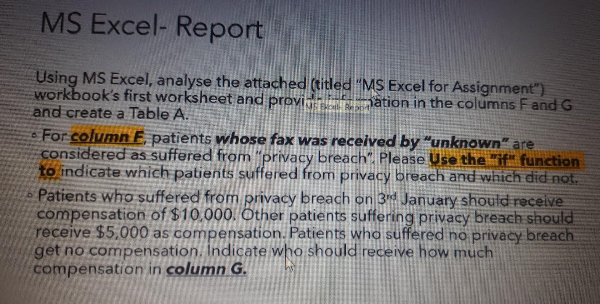 Solved MS Excel-Report - Create Table A exactly like shown | Chegg.com