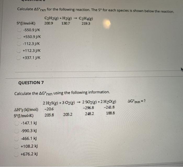 Solved Calculate AS rxn for the following reaction. The Sº | Chegg.com