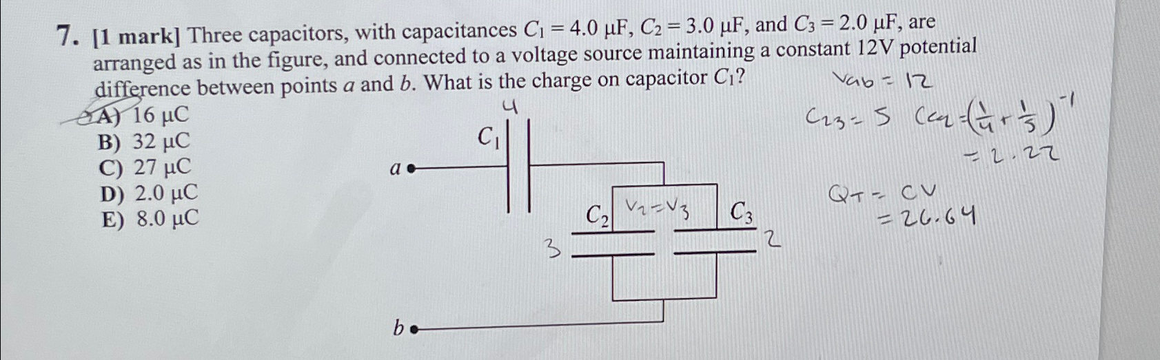 Solved mark] ﻿Three capacitors, with capacitances | Chegg.com