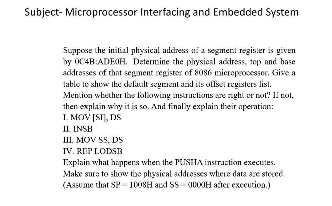 Solved Subject- Microprocessor Interfacing and Embedded | Chegg.com