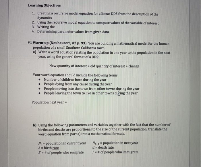 Solved Learning Objectives 1. Creating a recursive model | Chegg.com