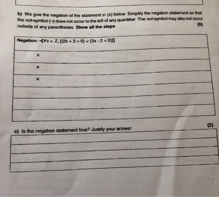 Solved b) We give the negation of the statement in (a) below | Chegg.com