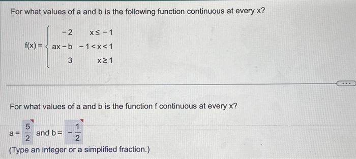 Solved For what values of a and b is the following function | Chegg.com