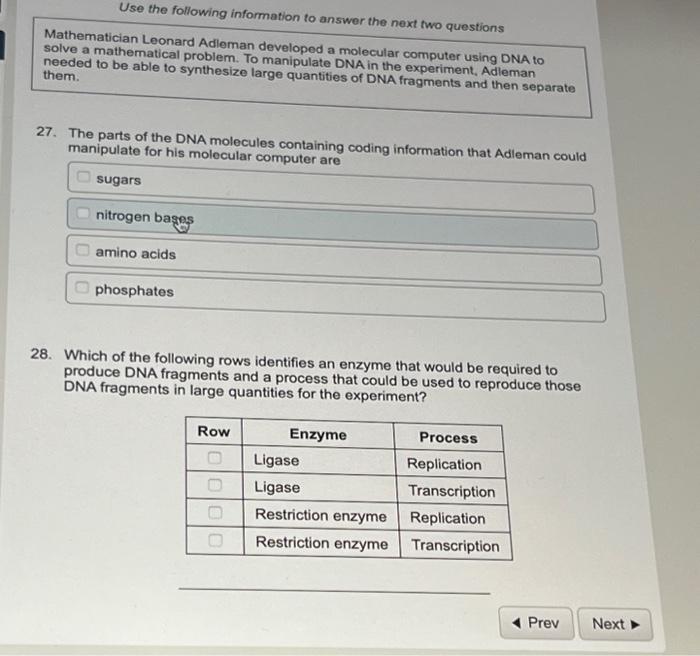 Solved Mathematician Leonard Adleman developed a molecular | Chegg.com