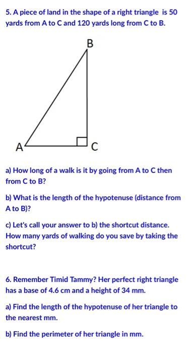 Solved right triangles. Use c2 = a2 + b2 1. a = 3, b = 4 2. | Chegg.com