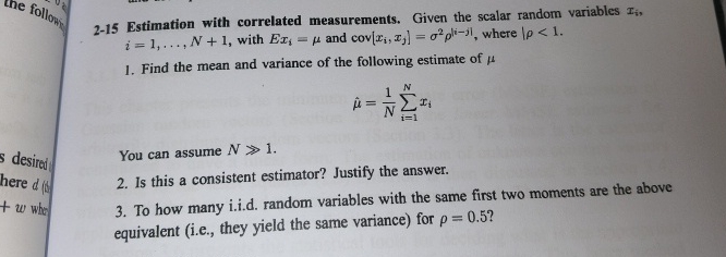 Solved 2-15 ﻿Estimation with correlated measurements. Given | Chegg.com