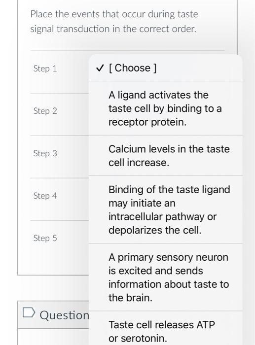 Solved Place the events that occur during taste signal | Chegg.com
