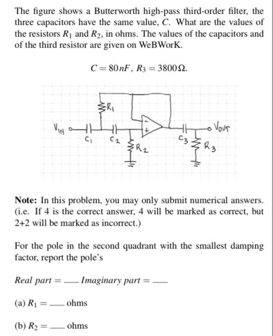 Solved The figure shows a Butterworth high-pass third-order | Chegg.com