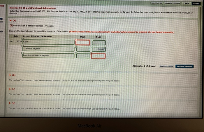 Solved Exercise 15-15 - (Part Level Submission) Culumber | Chegg.com