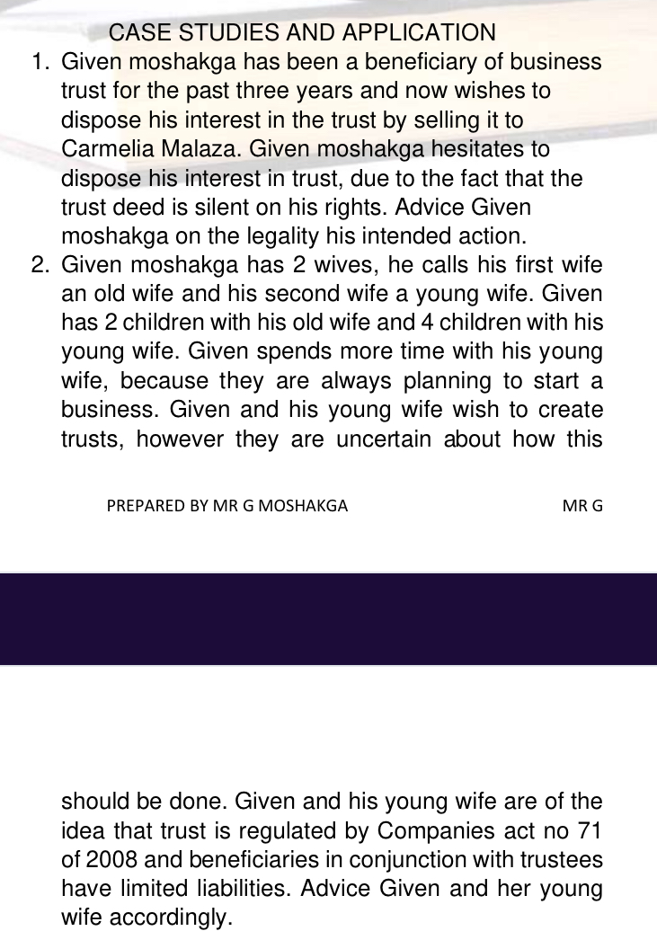 Solved CASE STUDIES AND APPLICATIONGiven moshakga has been a | Chegg.com