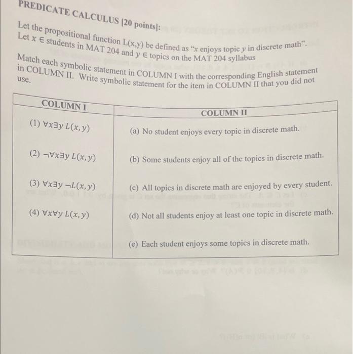 Solved PREDICATE CALCULUS (20 points]: Let the propositional | Chegg.com
