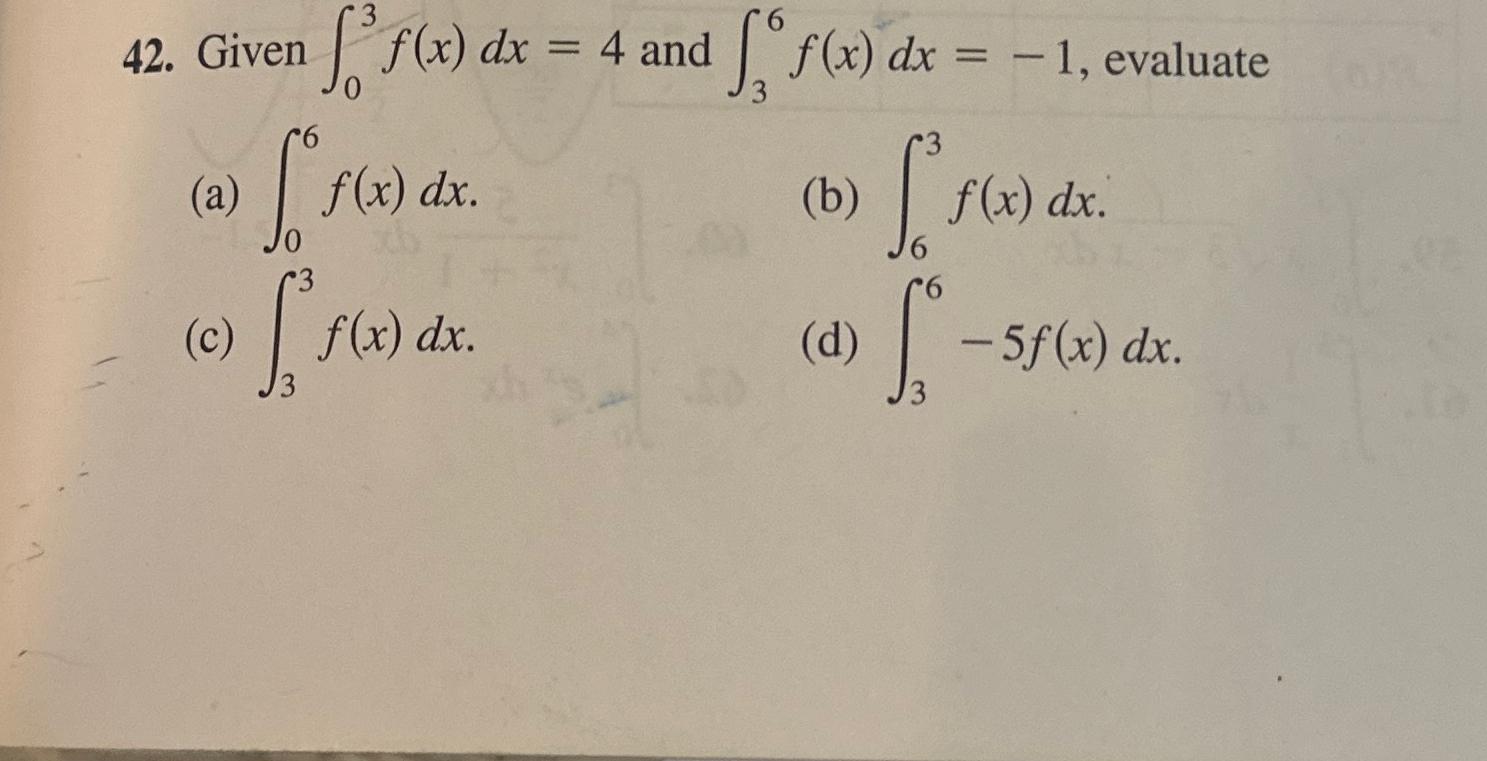 Solved Given ∫03f(x)dx=4 ﻿and ∫36f(x)dx=-1, | Chegg.com