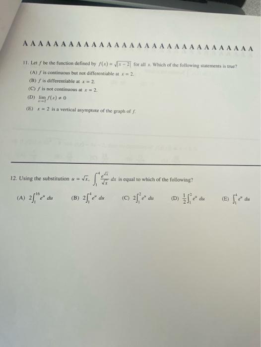 Solved 11. Let f be the function defined by f(x)=x−2∣ for | Chegg.com