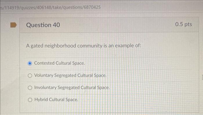 A gated neighborhood community is an example of: | Chegg.com