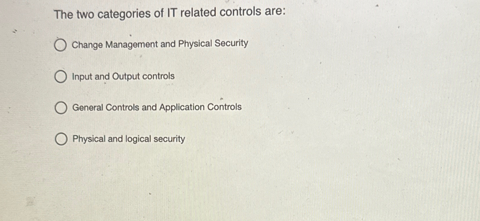 Solved The two categories of IT related controls are:Change | Chegg.com