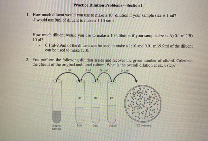 Solved Practice Dilution Problems - Section I 1. How much | Chegg.com