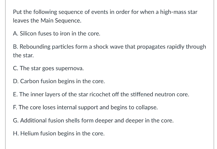 Solved Put the following sequence of events in order for | Chegg.com