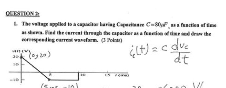 Solved OUESTION 2:The voltage applied to a capacitor having | Chegg.com